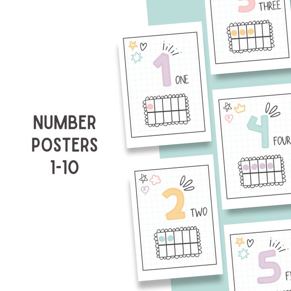 Number Posters, Numbers 1-20 With and Without Ten Frames, Boho Rainbow ...