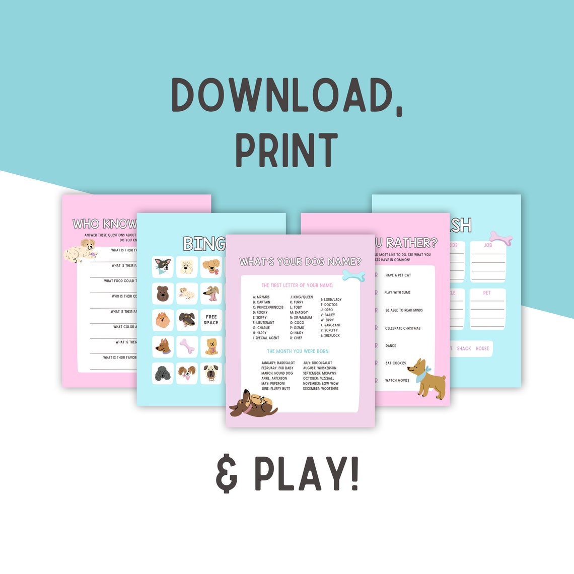 Printable Party Games // Birthday Party Games // Dog Party Games ...