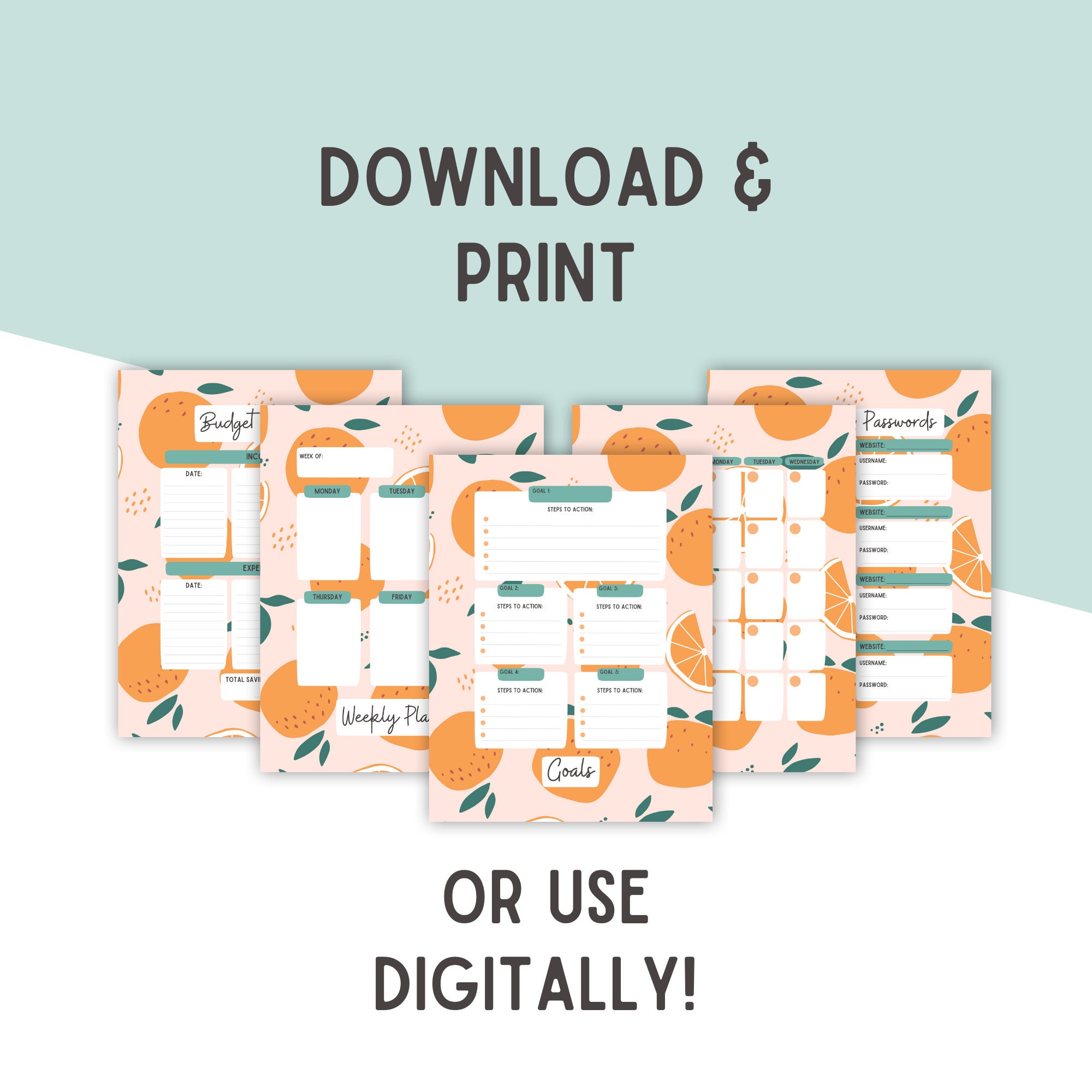 Oranges Planner // Printable Planner Spreads // Digital Planner Spreads ...