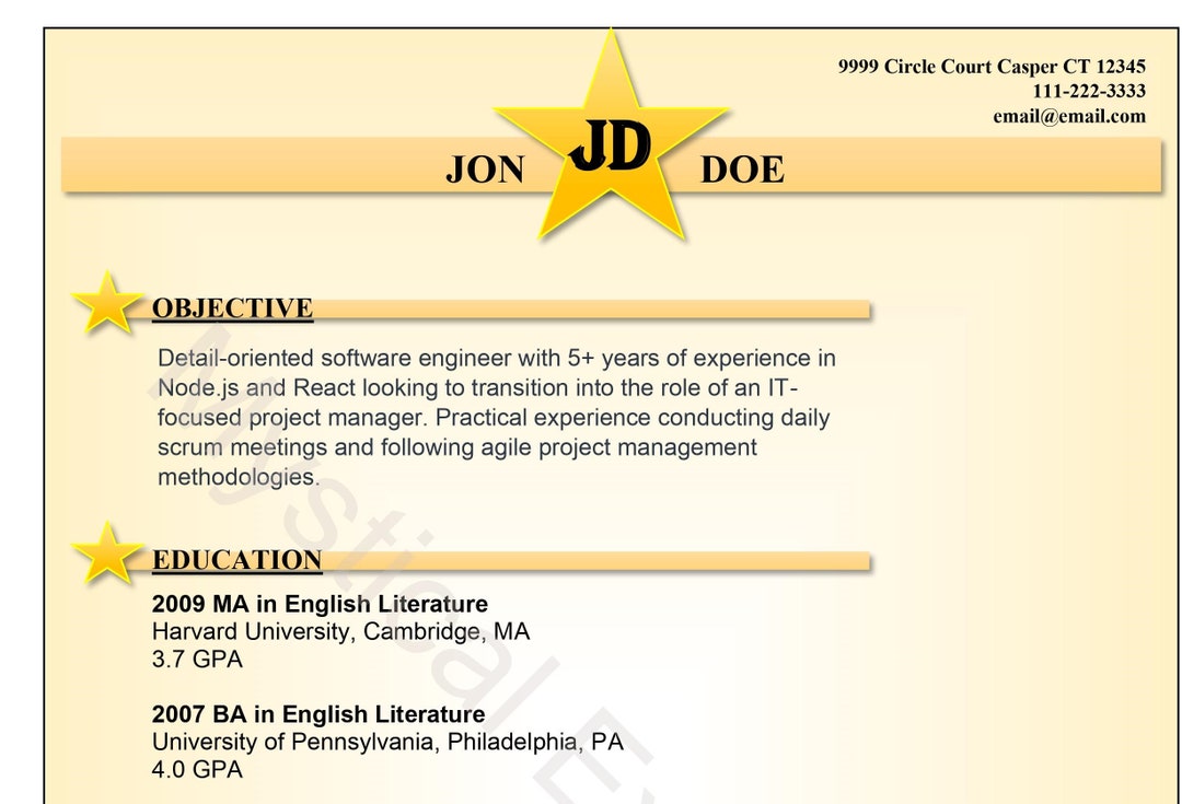 Be A Star Resume Template Microsoft Office Docx Format - Etsy