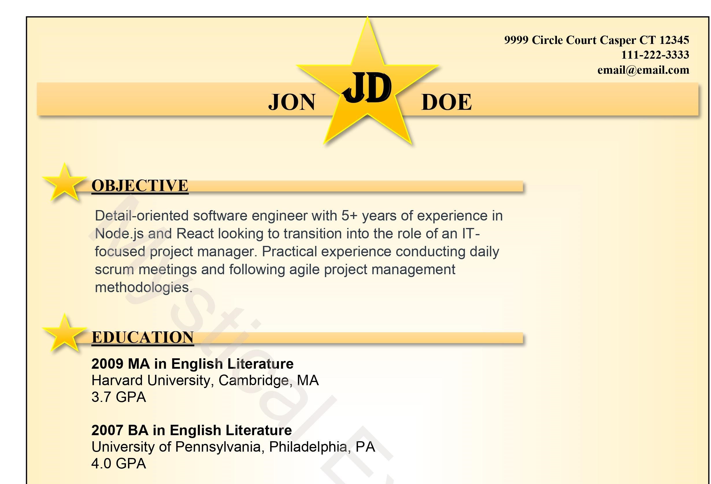 Be A Star Resume Template Microsoft Office Docx Format - Etsy