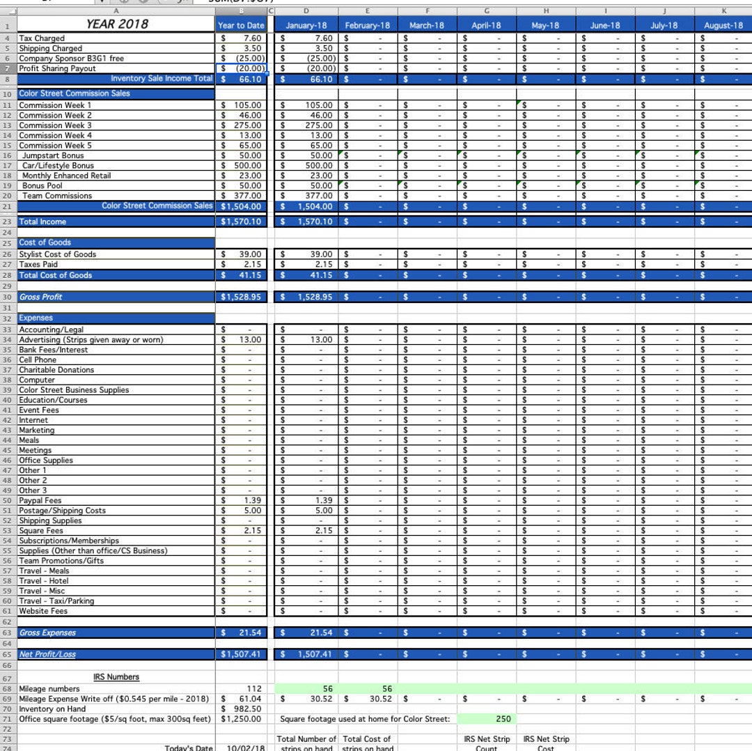 Color Street Business Tracker, P&L, Expenses and Tax Info - Etsy