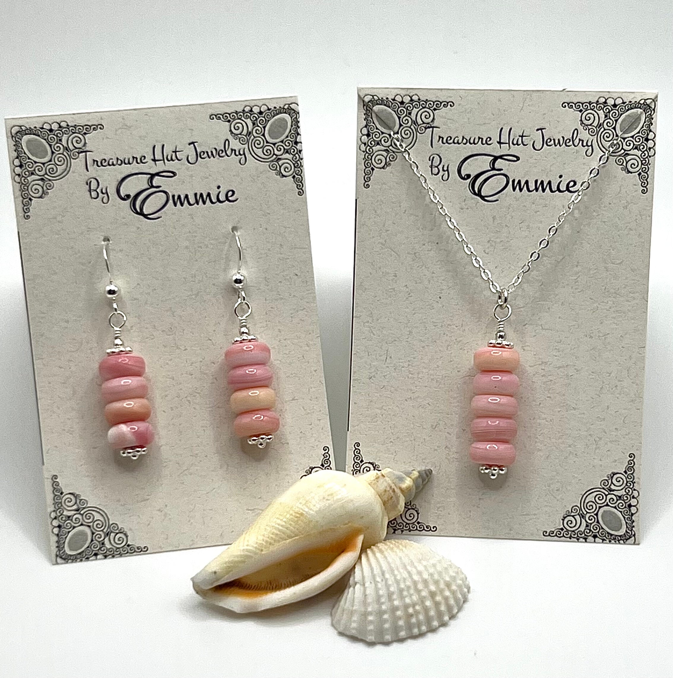 Pink Queen Conch Shell Beaded Bar Necklace in Silver or Gold, Tropical ...