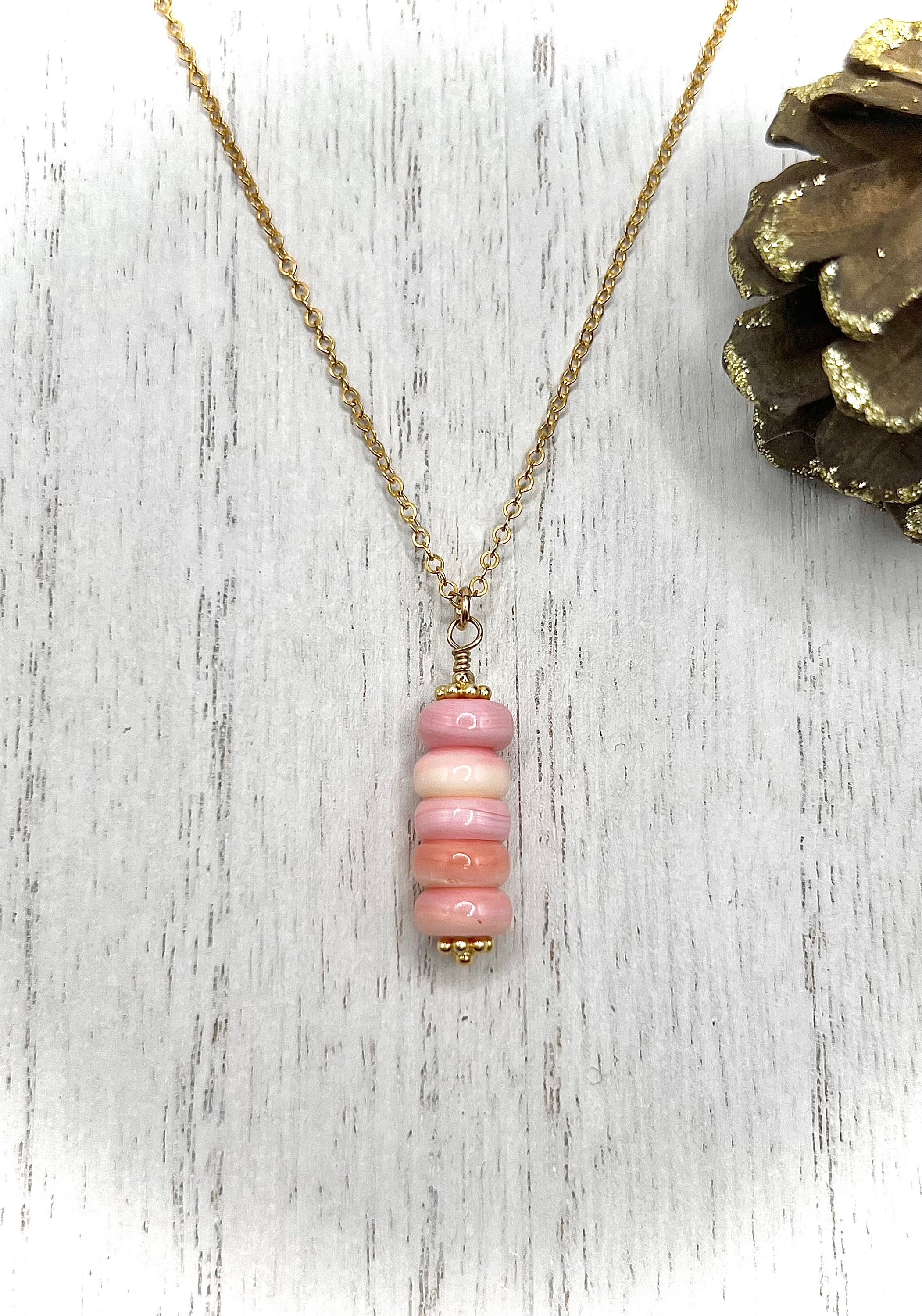 Pink Queen Conch Shell Beaded Bar Necklace in Silver or Gold, Tropical ...