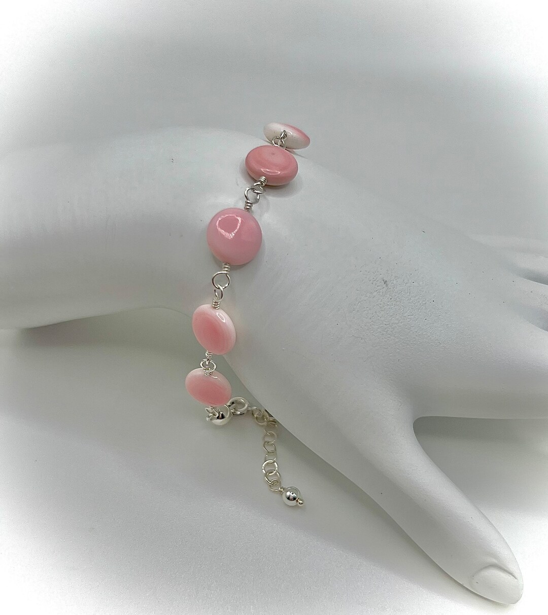 Pink Queen Conch Shell Bead Bracelet in Sterling Silver or 14k Gold ...
