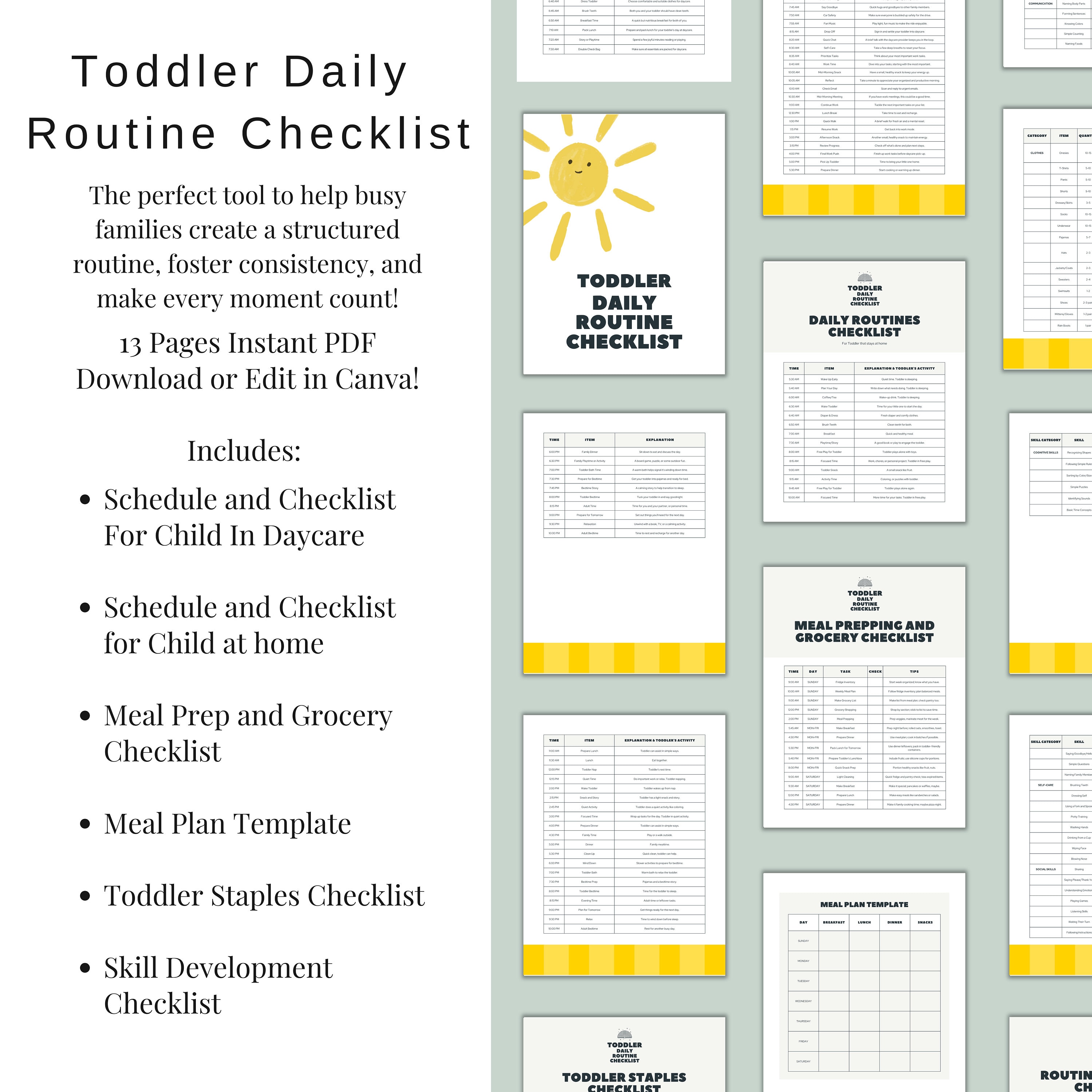 Toddler Daily Routine Checklist | Instant PDF Download or Edit in Canva ...