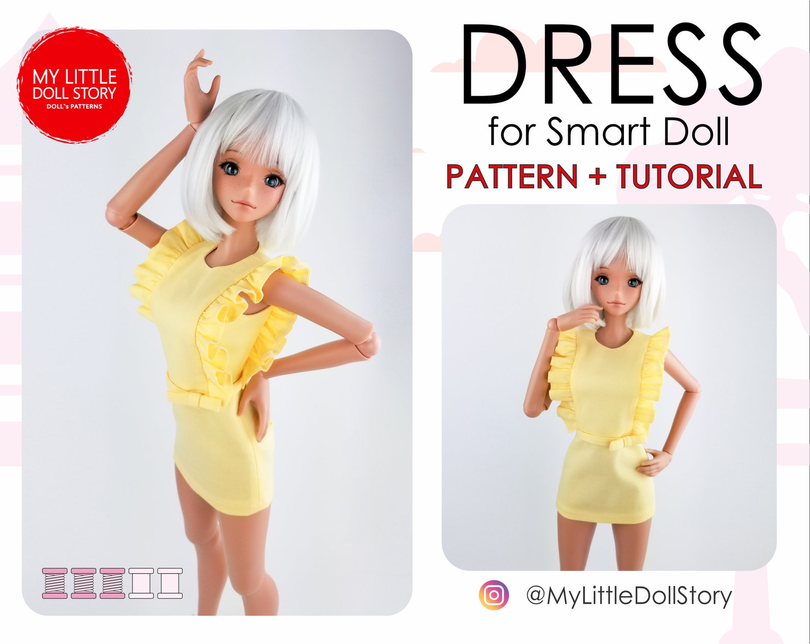 Smart Doll Pattern of SET: Overalls + Dress + Pants + Blouse + Romper ...
