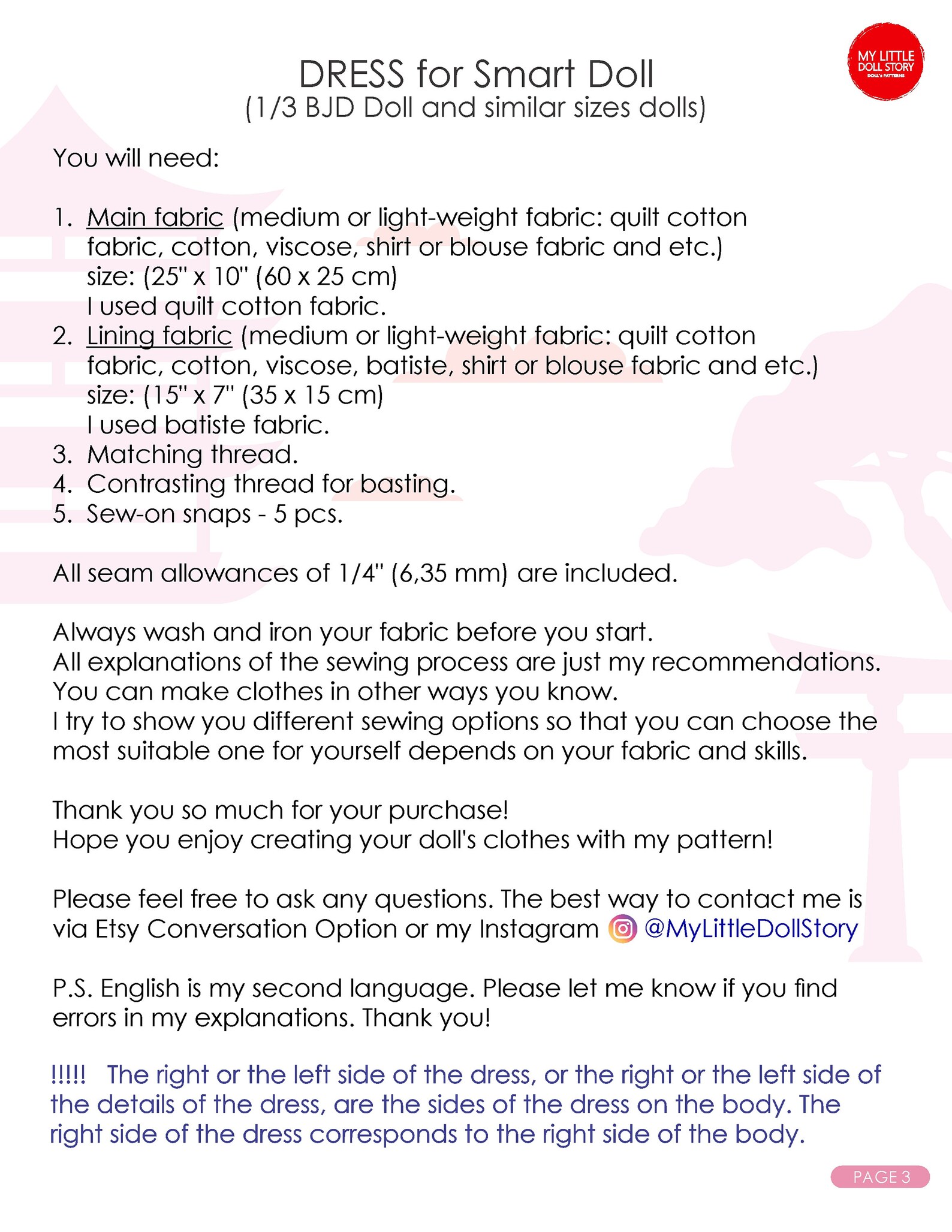 Smart Doll Pattern of SET: Overalls + Dress + Pants + Blouse + Romper ...