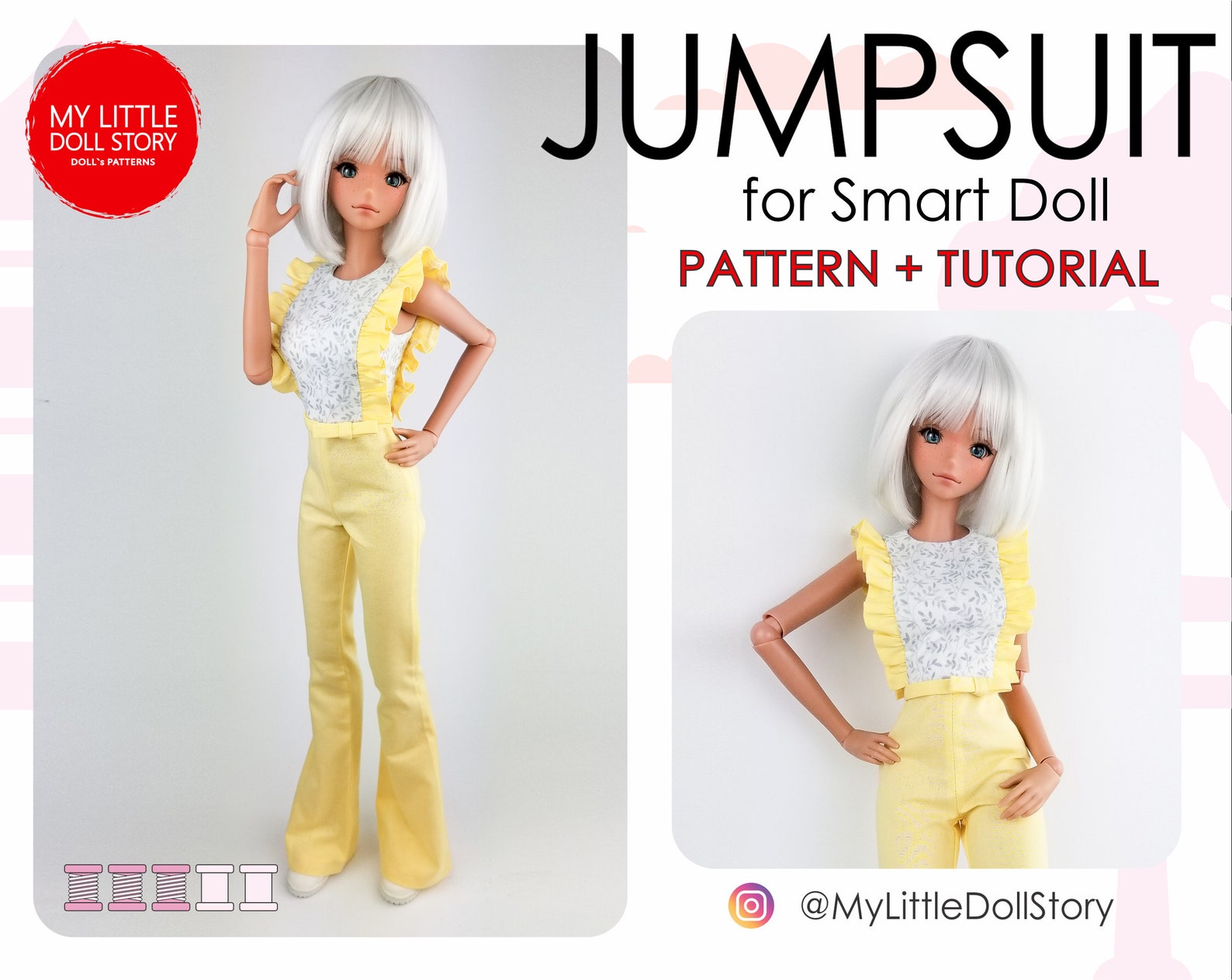 Smart Doll Pattern of SET: Overalls + Dress + Pants + Blouse + Romper ...