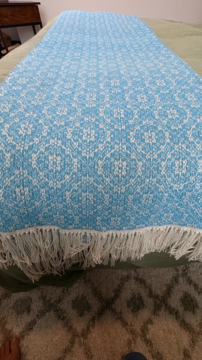 Hand-dyed and Woven Cotton Blanket - Plush Blue and White Cozy Throw ...