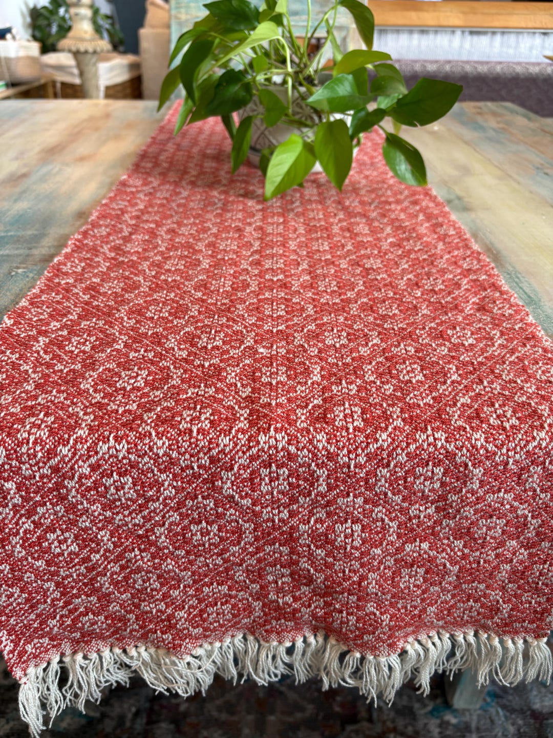 Handwoven Cotton Table Runners - Twilight Circles Collection - Brick ...