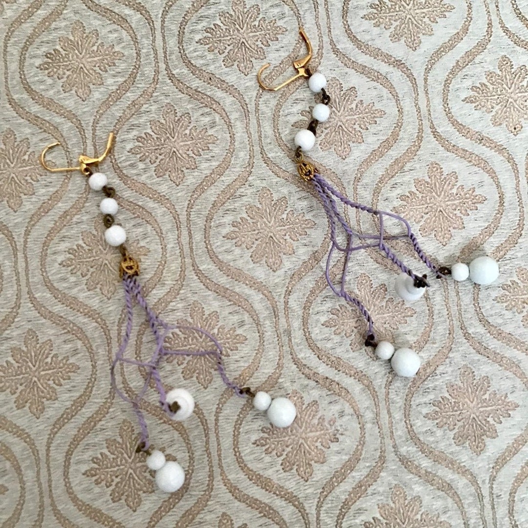 Violets With Ears-earrings, Creoles, Handmade, Lilac, Recycled Pearls ...