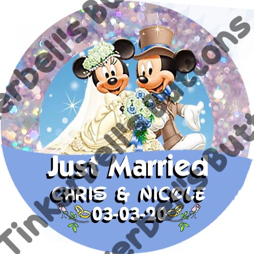 Mickey and Minnie Just Married Disney Buttons-mickey and | Etsy