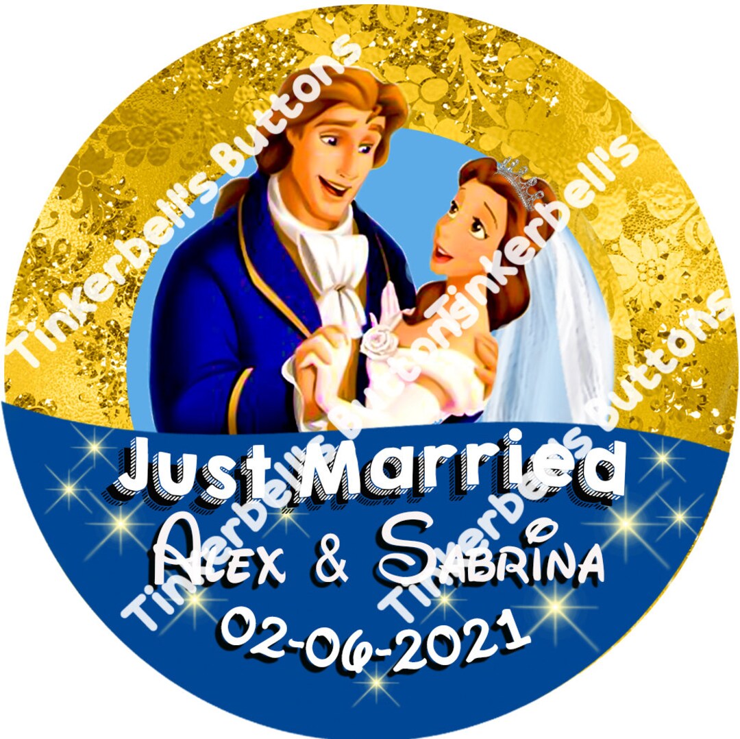 Belle Just Married Buttons-belle Just Married Pins-disney Just Married ...