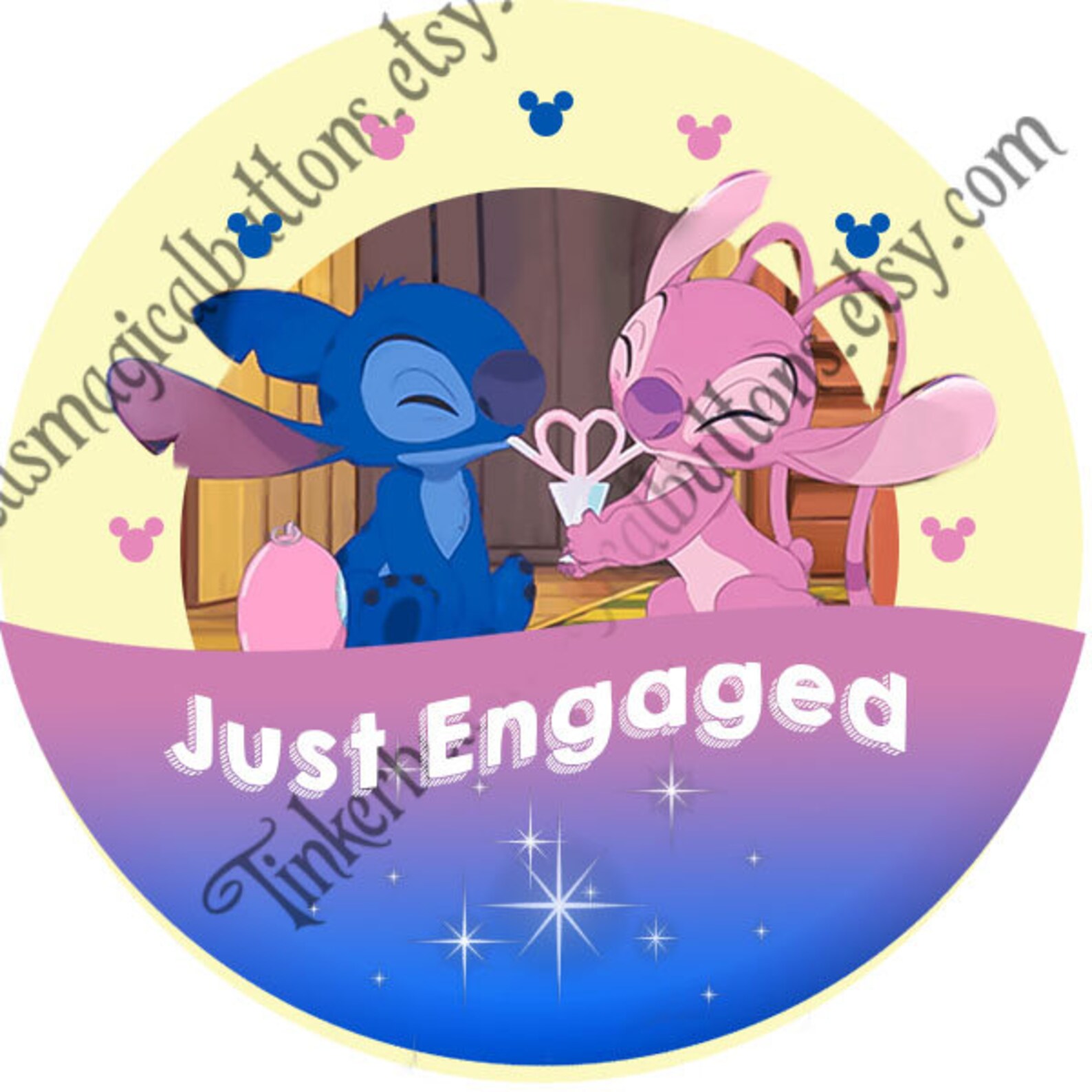 Stich and Angel Just Engaged Buttons -stich and Angel Just Engaged Pins ...