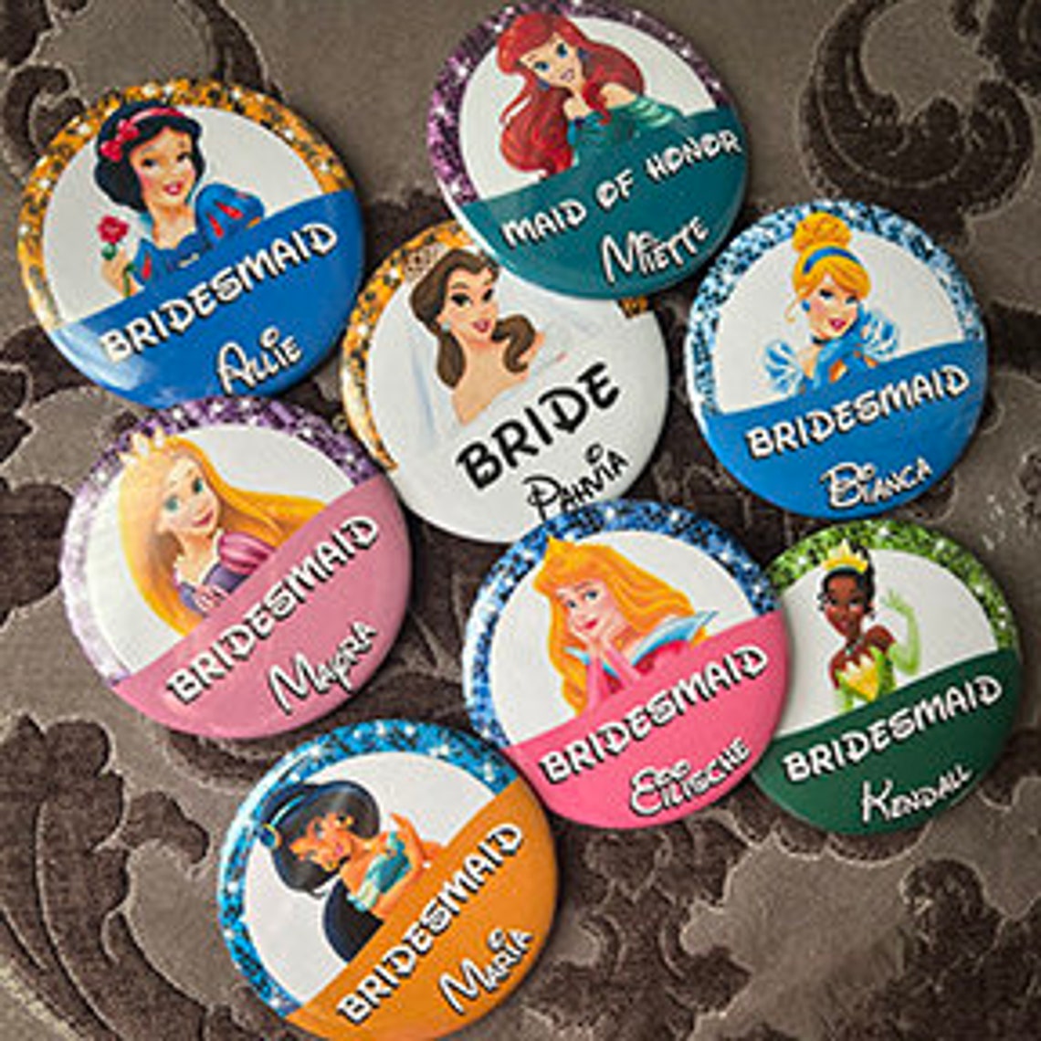 Disney Wedding Party Buttons-princess Wedding Buttons-disney Bridesmaid ...