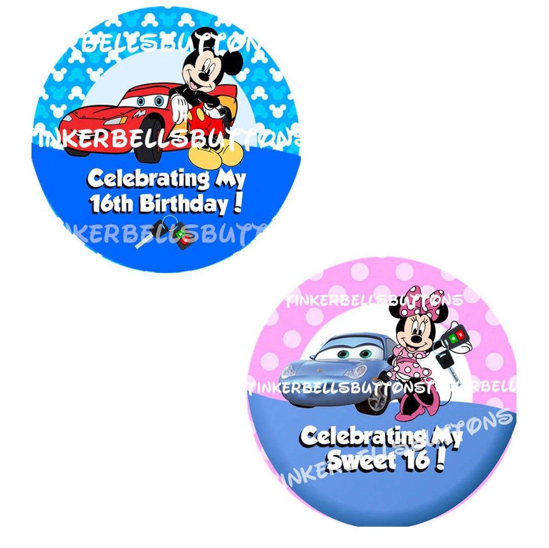 Sweet 16 Buttons-16th Birthday-disney Birthday Buttons-disney Birthday ...