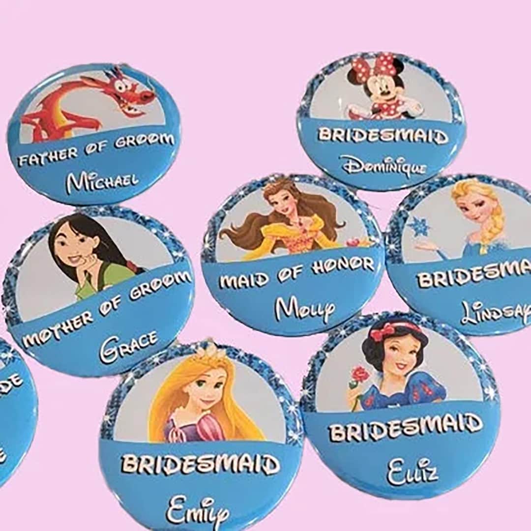 Disney Wedding Party Buttons-disney Bridesmaid Buttons-disney ...