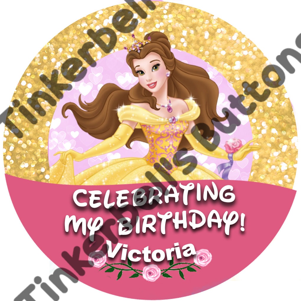 Belle Birthday Buttons-disney Birthday Buttons-disney Birthday - Etsy