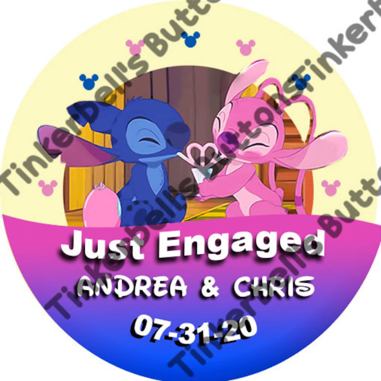 Stich and Angel Just Engaged Buttons -stich and Angel Just Engaged Pins ...