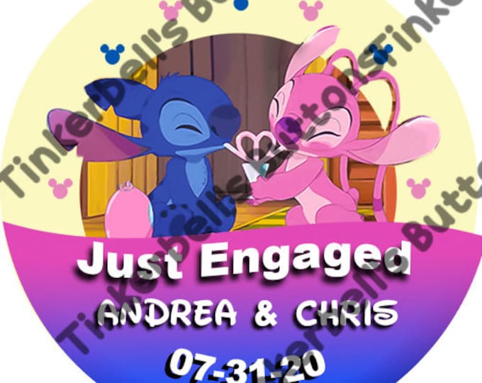 Stich and Angel Just Engaged Buttons -stich and Angel Just Engaged Pins ...