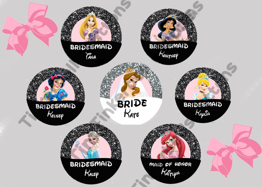 Disney Wedding Party Buttons-princess Wedding Buttons-disney Bridesmaid ...