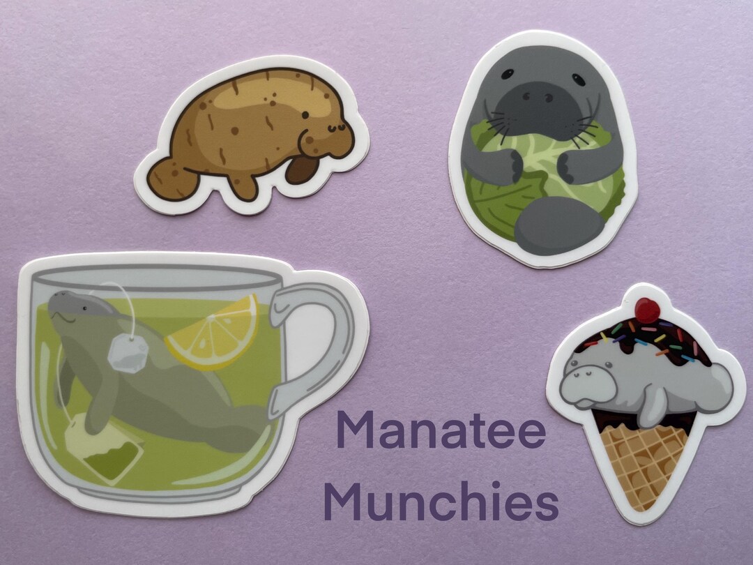 Manatee Munchies Sticker Pack (FOUR Stickers) | Waterproof Vinyl ...