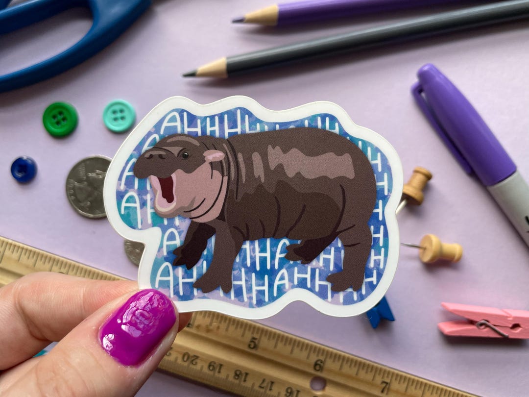 Screaming Pygmy Hippo | Waterproof Vinyl Sticker | Cute Animal Sticker ...