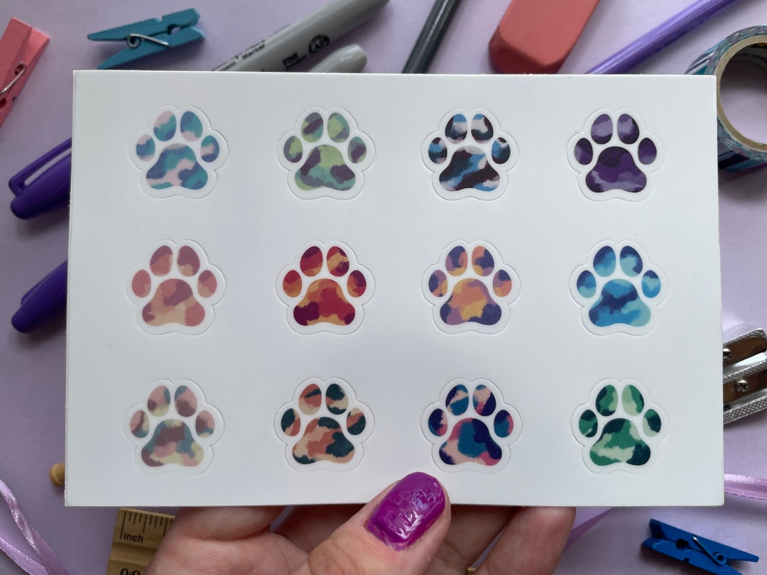 Colorful Paw Prints Sticker Sheet | Waterproof Vinyl Sticker | Dog ...