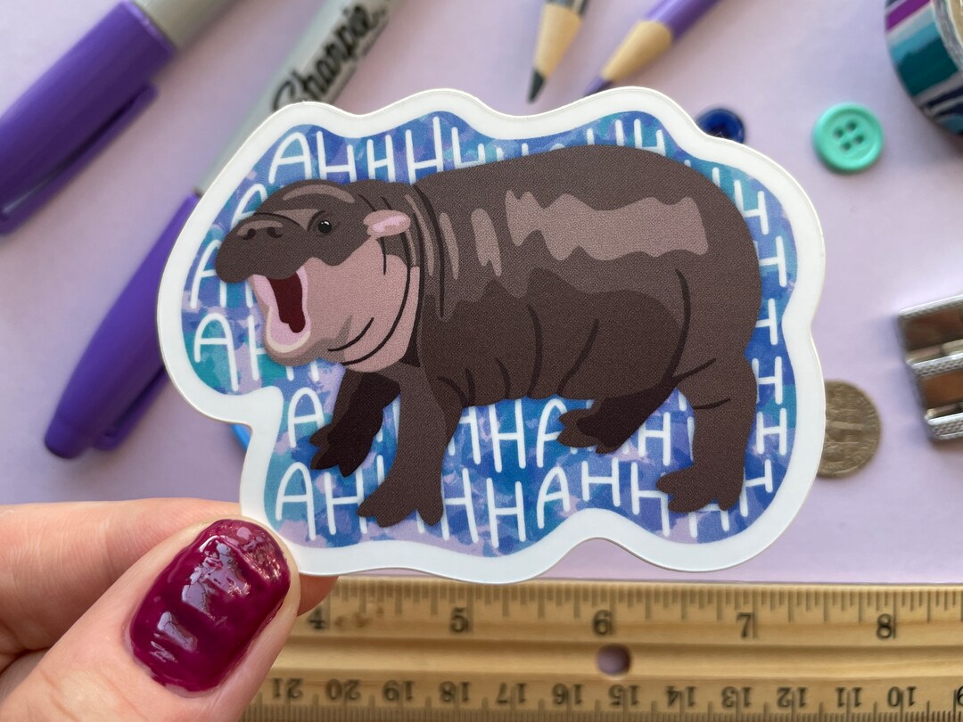 Screaming Pygmy Hippo Moo Deng Waterproof Vinyl Sticker Cute Animal ...