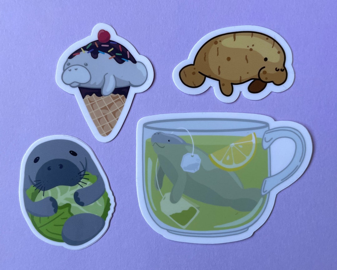 Manatee Munchies Sticker Pack FOUR Stickers Waterproof Vinyl Stickers ...