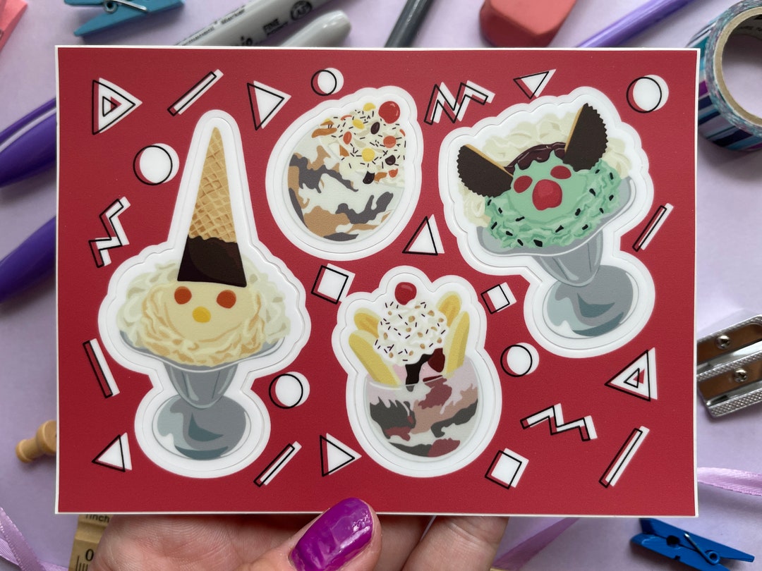 Nostalgic Ice Cream Sundaes Sticker Sheet | Waterproof Vinyl Stickers ...