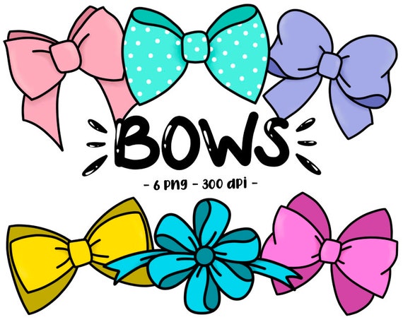 Colorful Bows Clipart Cute Bow Png Blue Pink Yellow Bows - Etsy