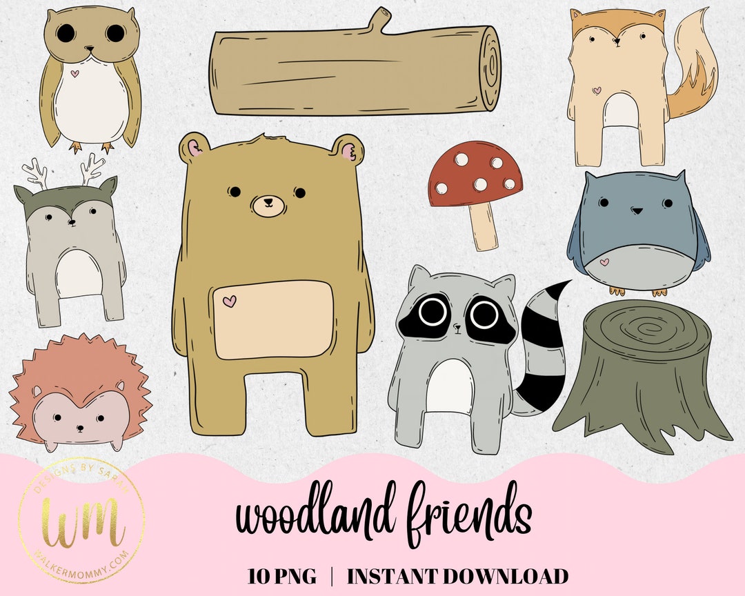 Woodland Friends Clipart Woodland Animals Png, Cute Raccoon Owl Deer ...