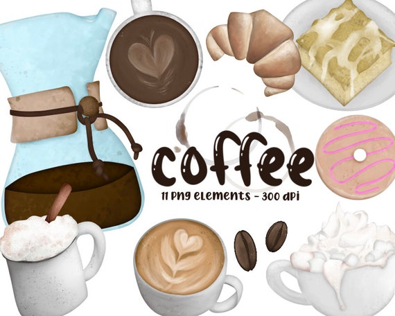 Coffee Watercolor Clipart Bundle coffee Stain Carafe | Etsy
