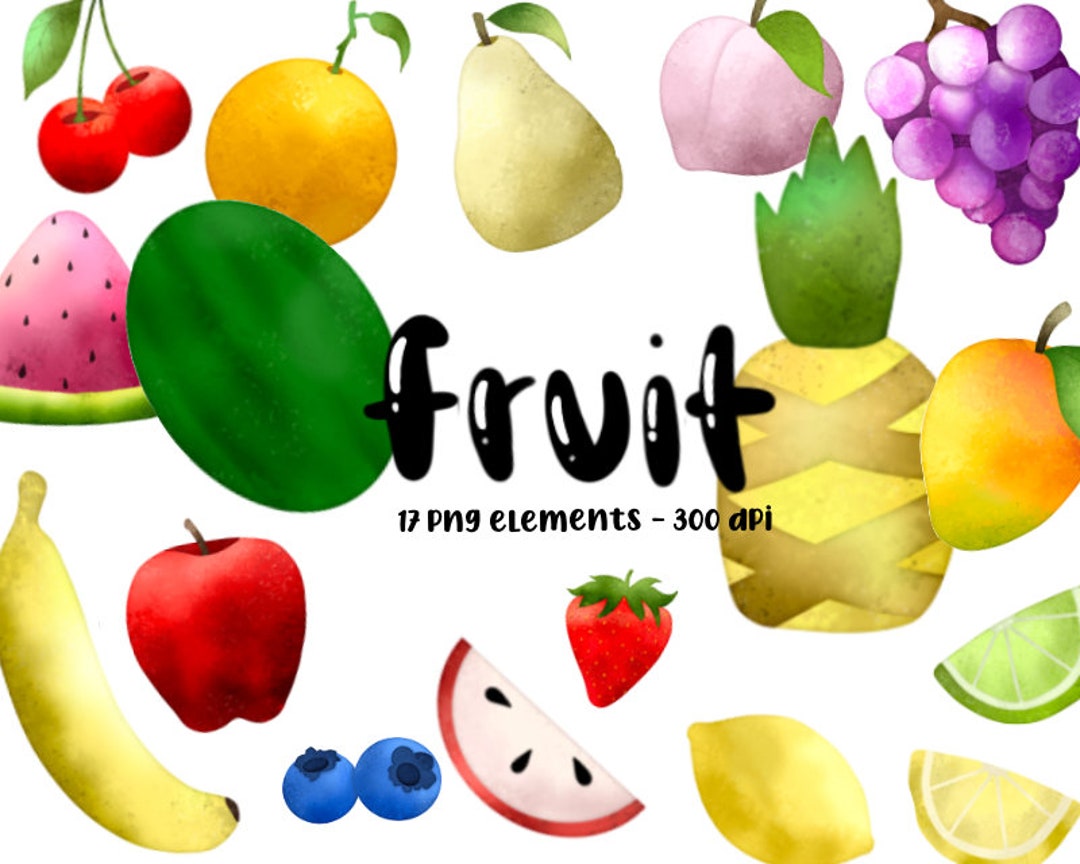Fruit Watercolor Clipart | Strawberry Mango Banana Blueberry Doodle ...