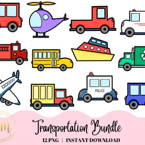 Transportation Clipart Bundle | Cars Truck Airplane Helicopter Doodle ...