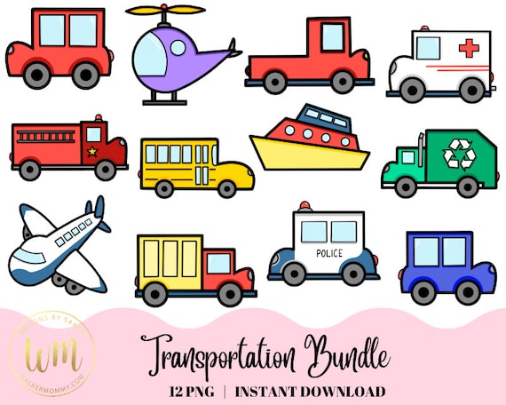 Transportation Clipart Bundle Cars Truck Airplane Helicopter - Etsy