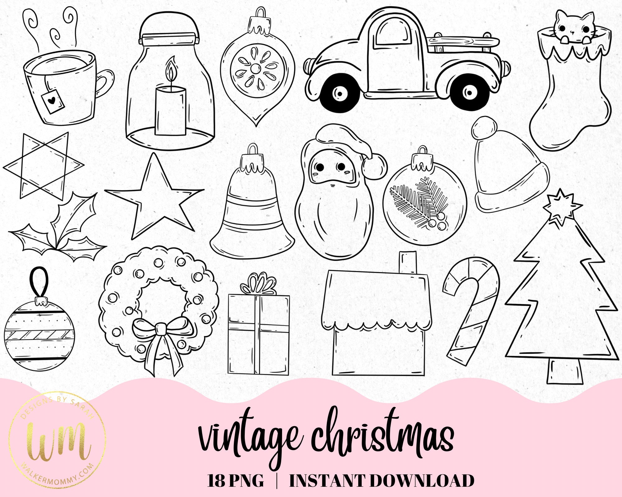 Black And White Vintage Christmas Clipart