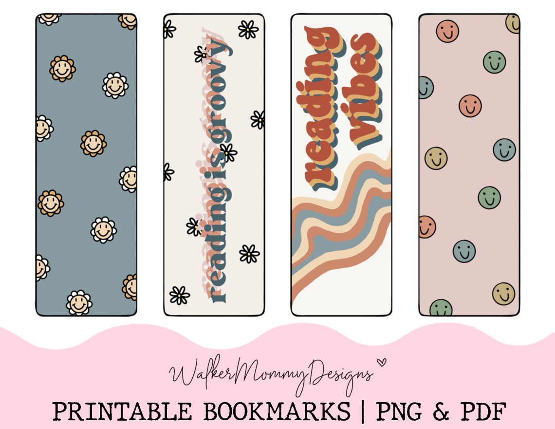 Printable Trendy Groovy Bookmarks, Cute Bookmarks for Reading, Bookish ...
