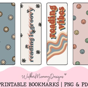Printable Trendy Groovy Bookmarks, Cute Bookmarks for Reading, Bookish ...