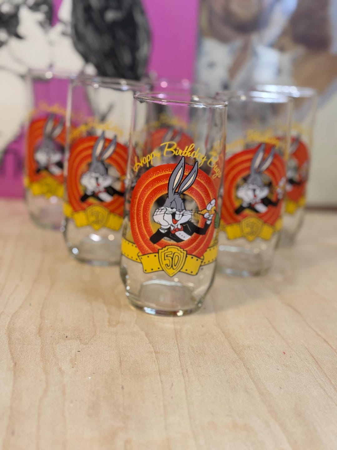 Vintage 1990s Bugs Bunny 50th Birthday Glasses by Libby Glass, Set of 6 - Etsy