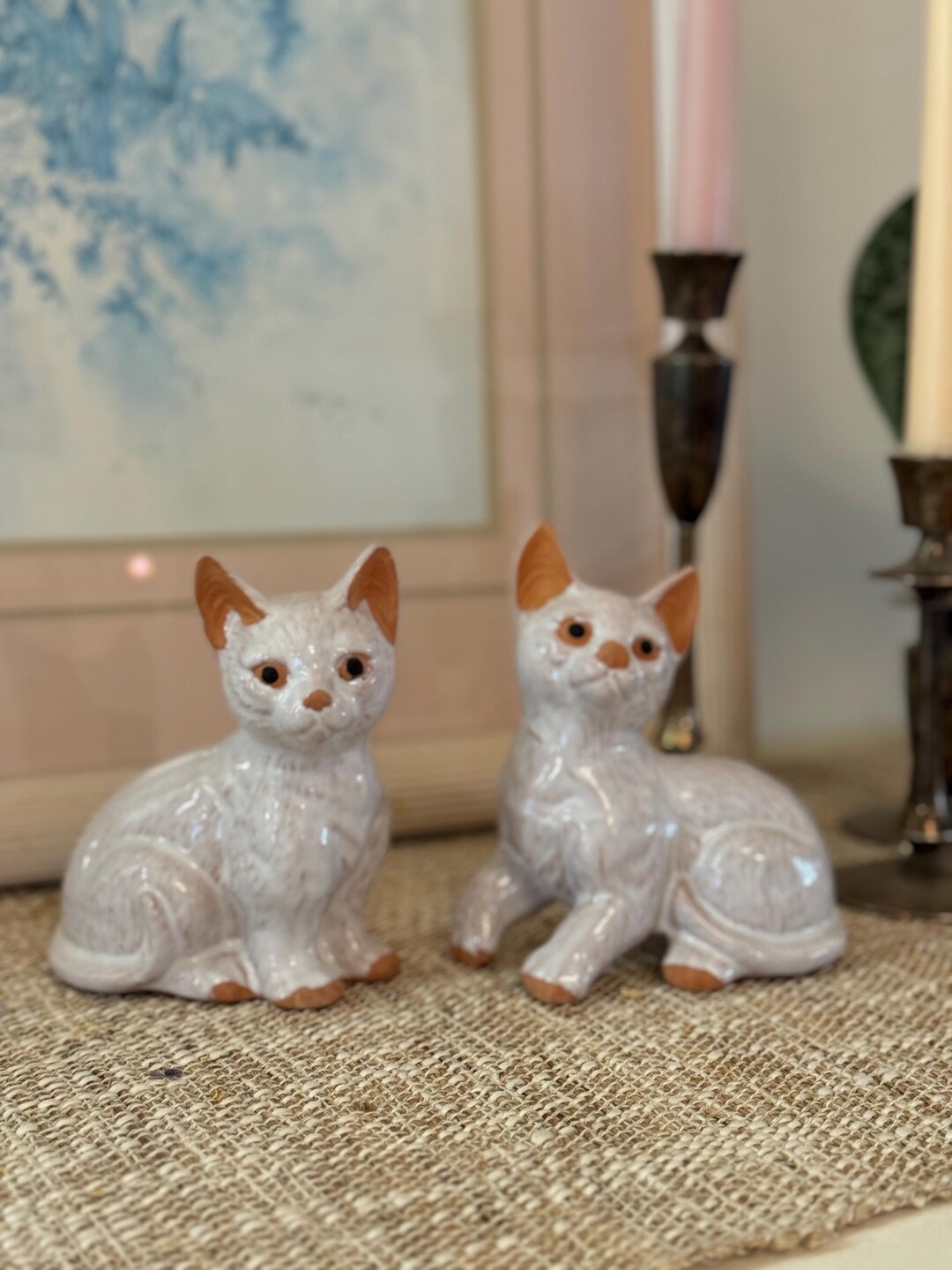 Vintage Red Clay Cat Figurines - Etsy
