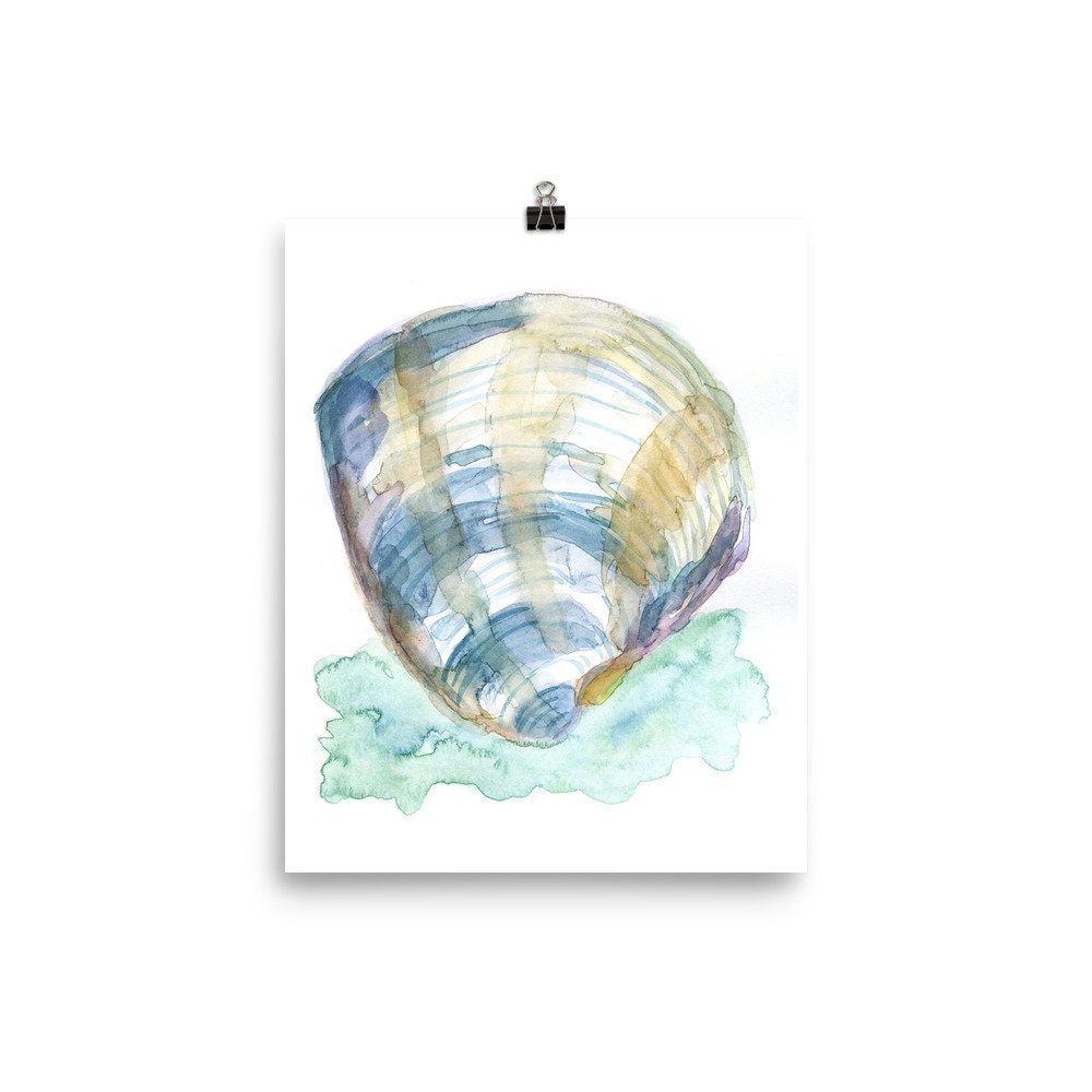 Watercolor Blue Seashell Painting Print - Etsy