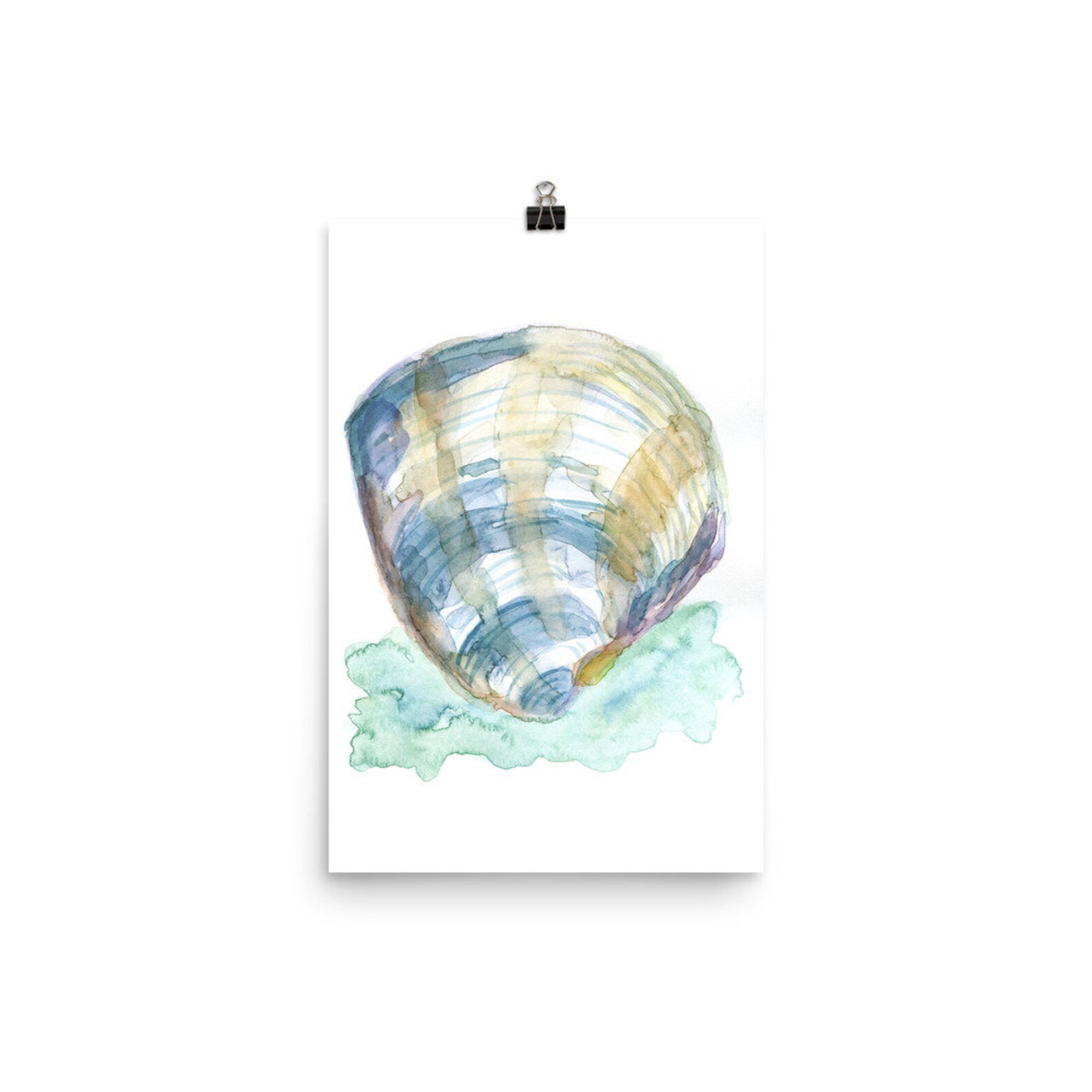Watercolor Blue Seashell Painting Print - Etsy