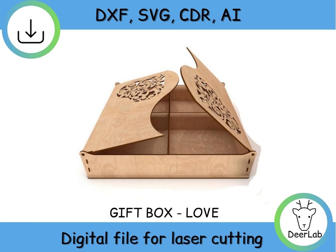 Love Box Wooden Gift Box Vector Drawing File Suitable for Laser Cutting ...