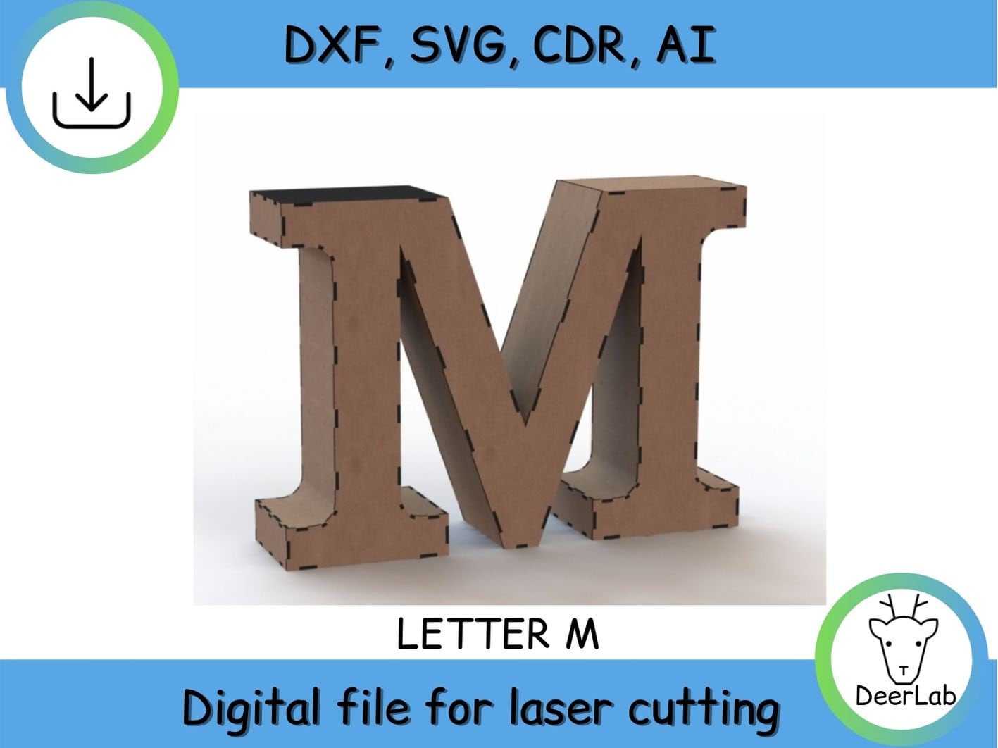 3D Letter, M, Project for Laser Cut - Cnc Files (DXF / SVG / Ai /CDR ...
