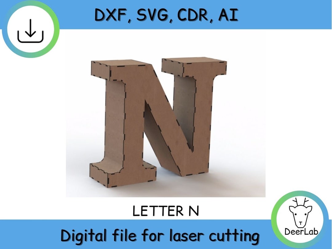 3D Letter, N, Project for Laser Cut - Cnc Files (DXF / SVG / Ai /CDR ...