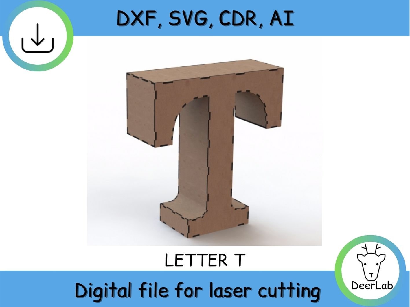 3D Letter, T, Project for Laser Cut - Cnc Files (DXF / SVG / Ai /CDR ...