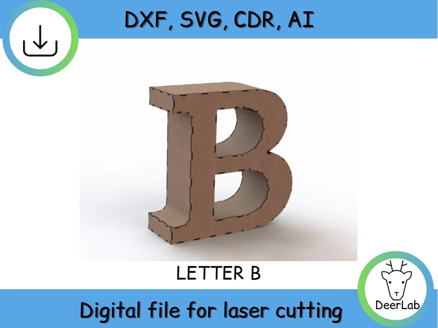 3D Letter, B, Project for Laser Cut - Cnc Files (DXF / SVG / Ai / CDR ...